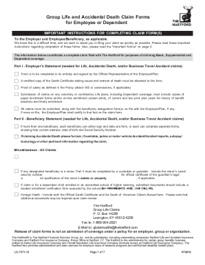 Fillable Online Group Life and Accidental Death Claim Forms for ... Fax ...