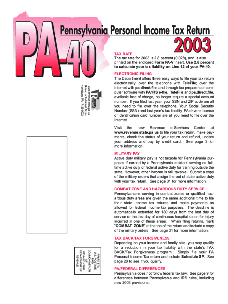 Fillable Online 2003 PA Individual Income Tax Return Instructions (PA ...