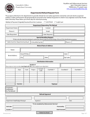 Fillable Online controller vpfa fsu Departmental Refund Request Form ...