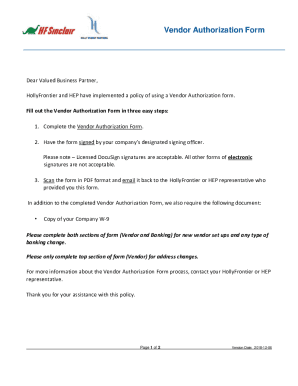 Fillable Online Vendor Authorization Form - Fill and Sign Printable ...