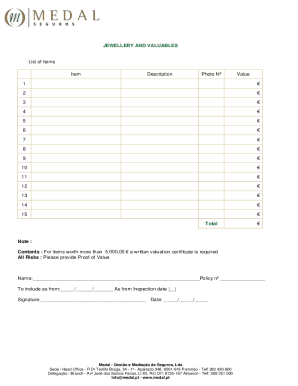 Preenchível Disponível Jewellery Valuation Certificate Fax Email ...