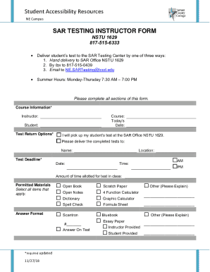 Fillable Online Student Accessibility Resources SAR TESTING INSTRUCTOR ...