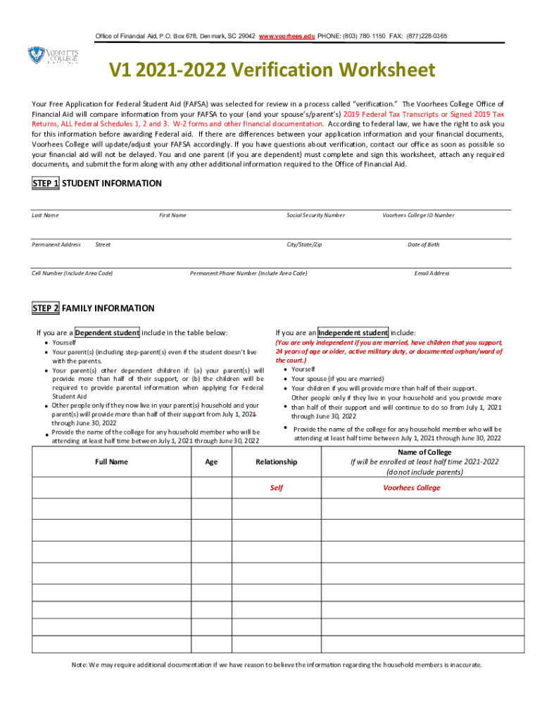 Fillable Online 201 Verification Worksheet Version 6 Fax Email Print ...
