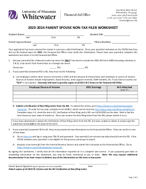Fillable Online 2023-2024 PARENT SPOUSE NON-TAX FILER WORKSHEET Fax Email Print - pdfFiller
