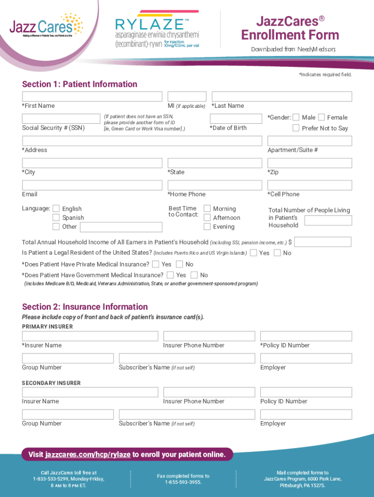 Fillable Online JazzCares (Rylaze) Enrollment Form Fax Email Print ...