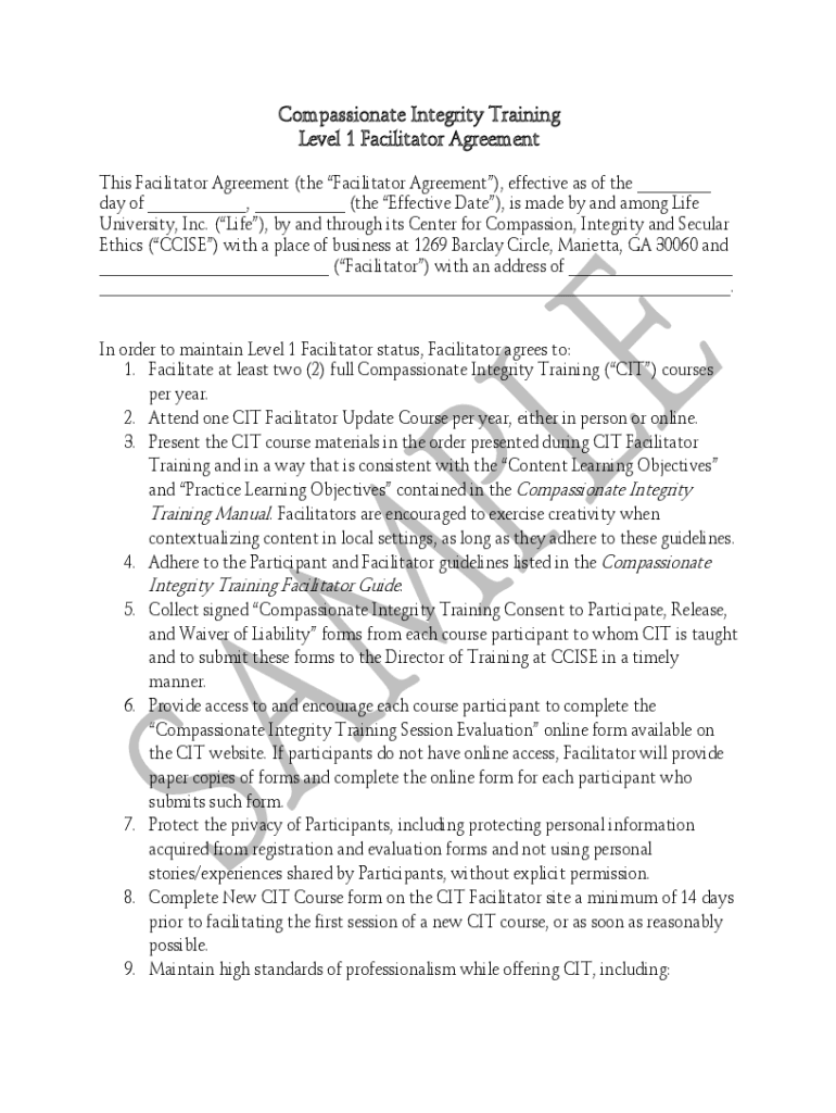 Fillable Online Facilitator CIT Level 1 Agreement Final 20190121 Fax ...
