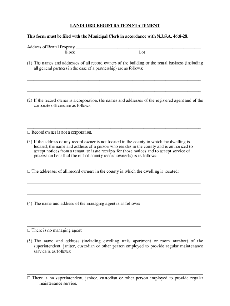 Fillable Online LANDLORD REGISTRATION STATEMENT This form must be filed ...