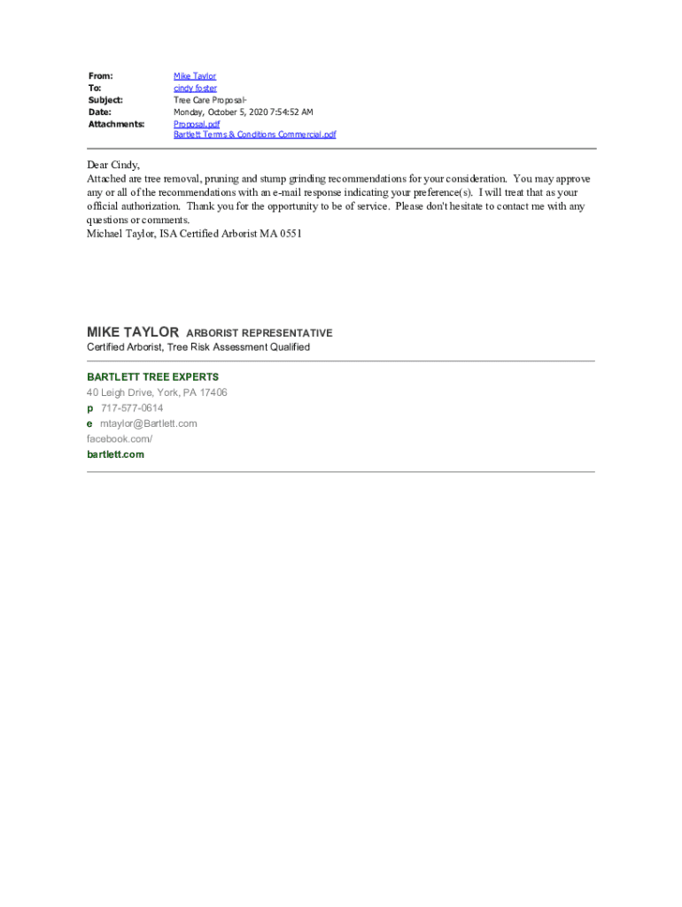 Fillable Online Dear Cindy, Attached are tree removal, pruning and ...