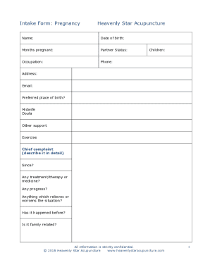 Fillable Online Intake Form: Pregnancy Heavenly Star Acupuncture Fax ...