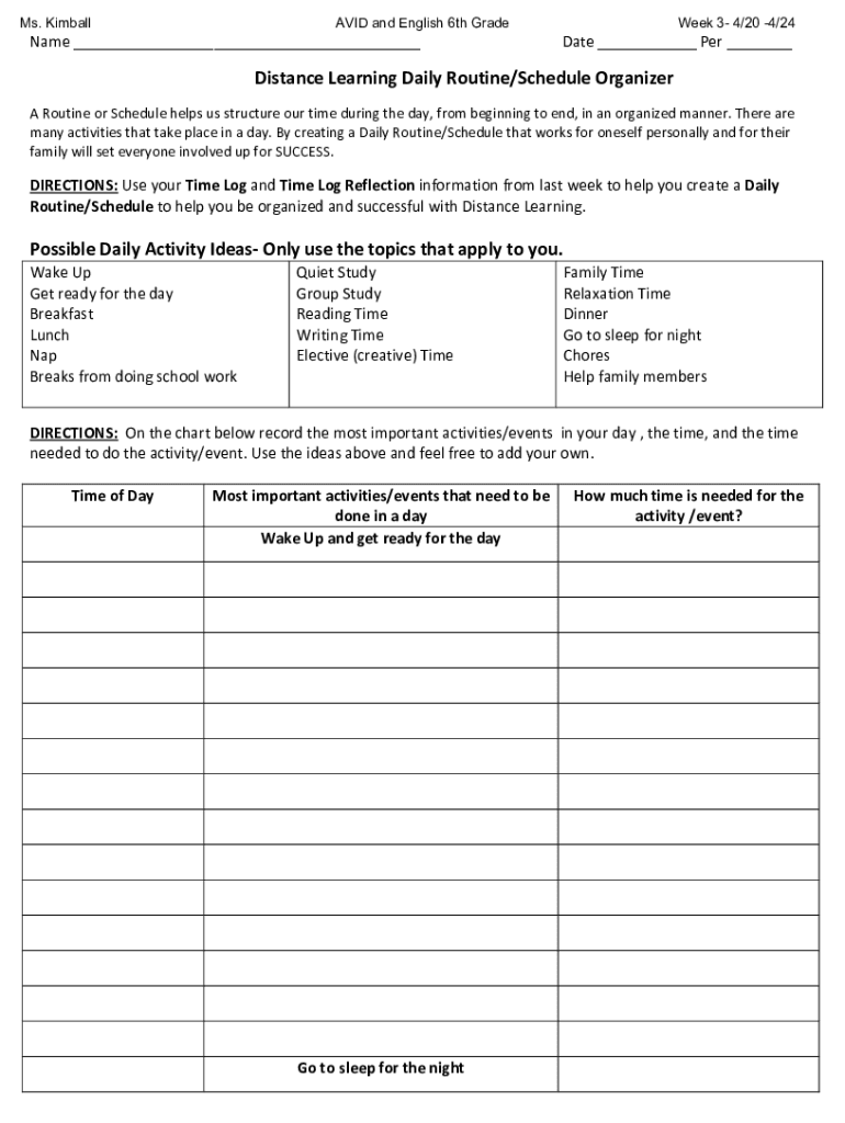 Fillable Online Establishing a new routine for distance learning Fax ...