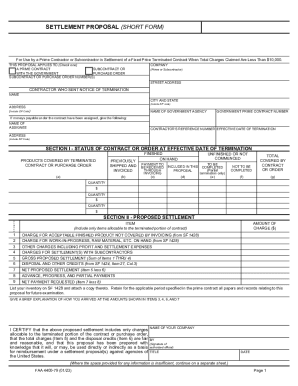 Fillable Online Settlement Proposal (Short Form). SETTLEMENT PROPOSAL ...