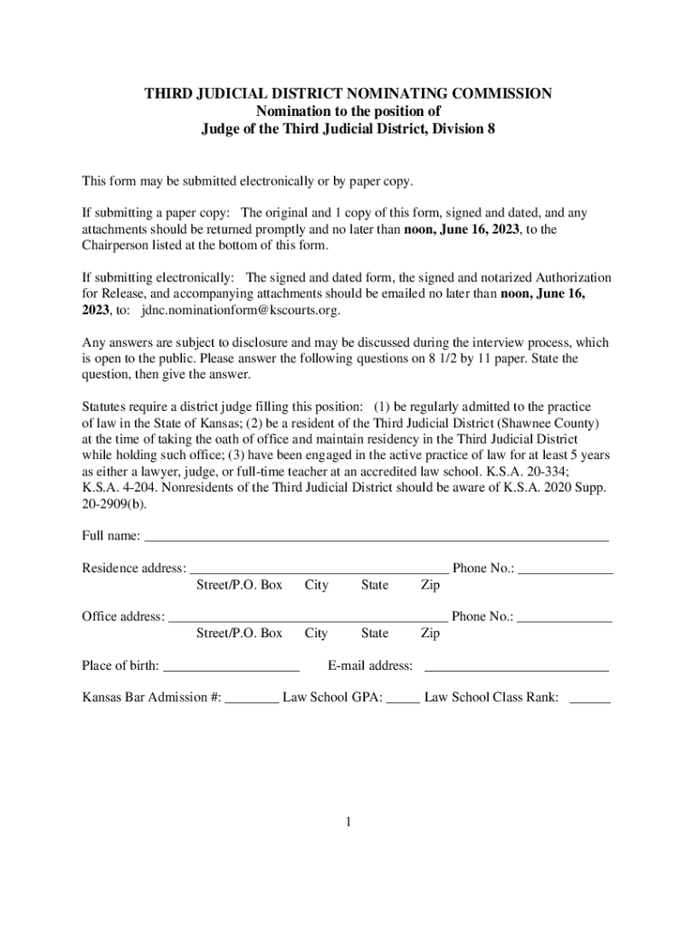 Fillable Online Third Judicial District Nominating Commission ...