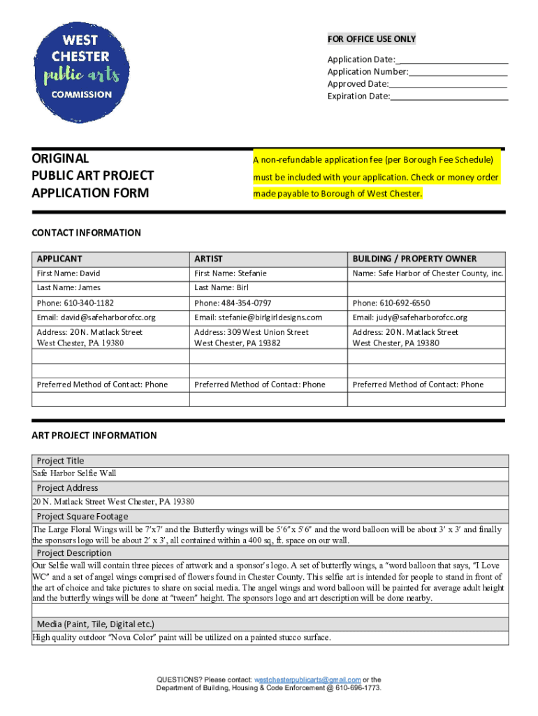 Fillable Online ORIGINAL PUBLIC ART PROJECT APPLICATION FORM Fax Email ...