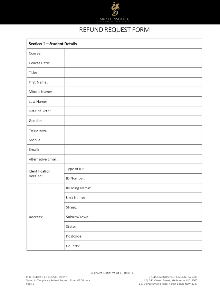 Fillable Online Signet.I - Template - Refund Request Form V2 00.docx Fax Email Print - pdfFiller