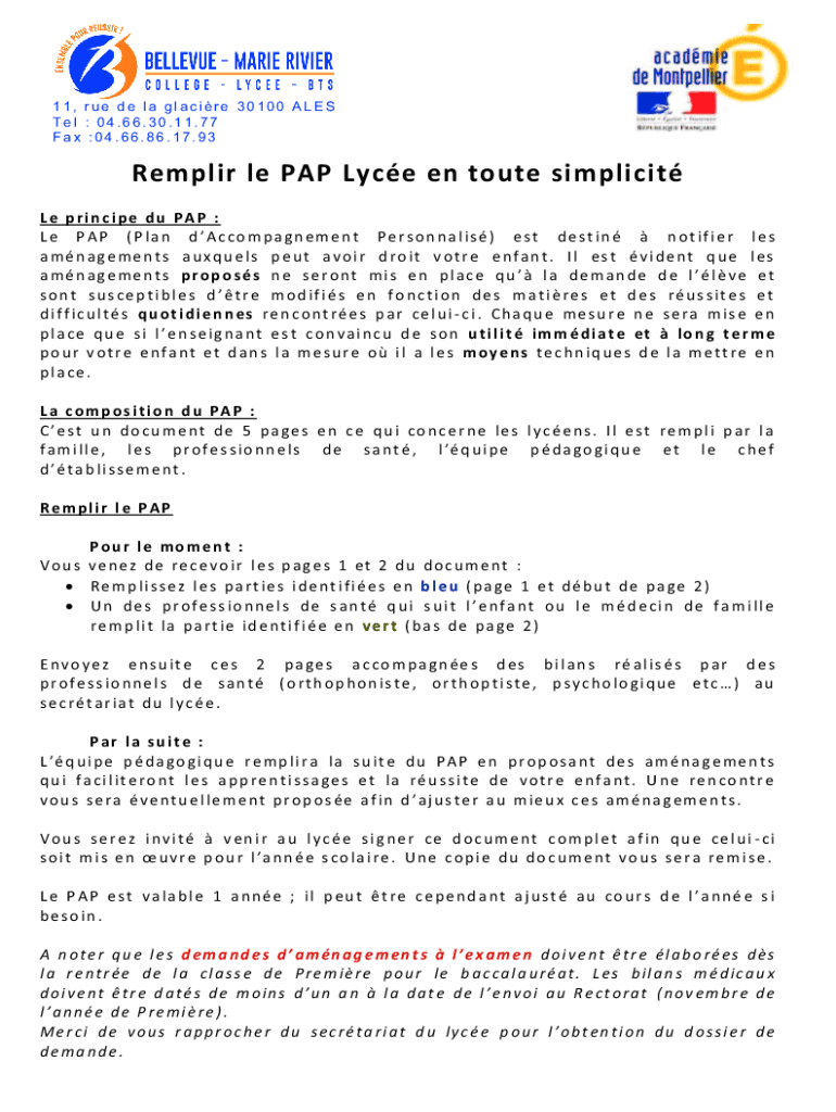 Remplissable En Ligne Remplir le PAP Lyce en toute simplicit Fax Email ...