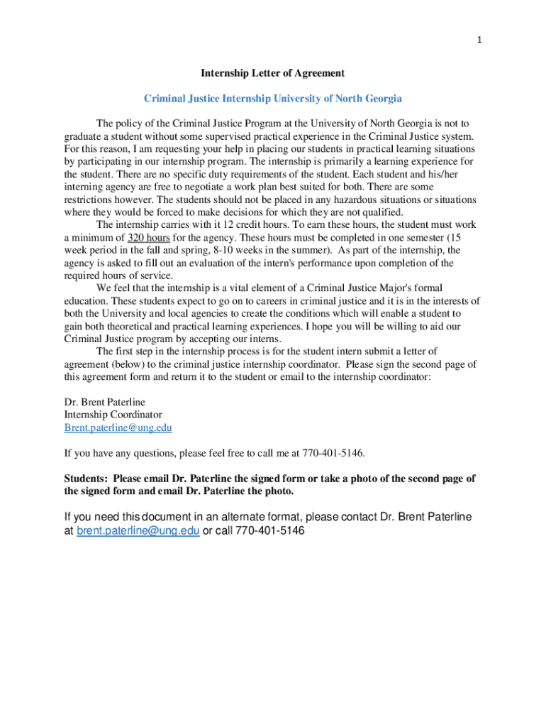 Fillable Online Internship Letter of Agreement Criminal Justice Internship University ... Fax ...