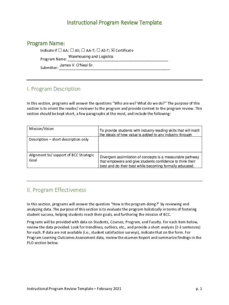Fillable Online Instructional Program Review Template Fax Email Print ...
