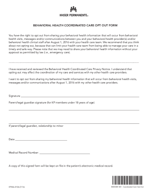 Fillable Online BEHAVIORAL HEALTH COORDINATED CARE OPT OUT FORM Fax ...