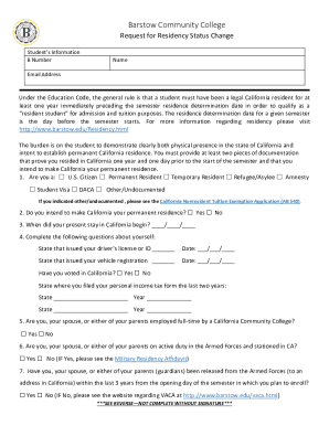 Fillable Online Request for Residency Status Change Fax Email Print ...