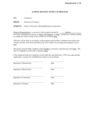Fillable Online Sample Housing Notice to Proceed Fax Email Print ...