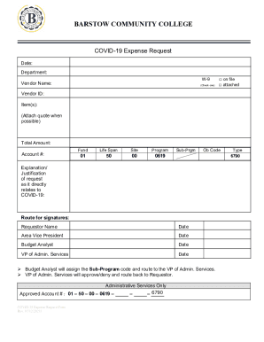 Fillable Online DRAFT-COVID-19 Expense Request Form. COVID-19 Expense ...