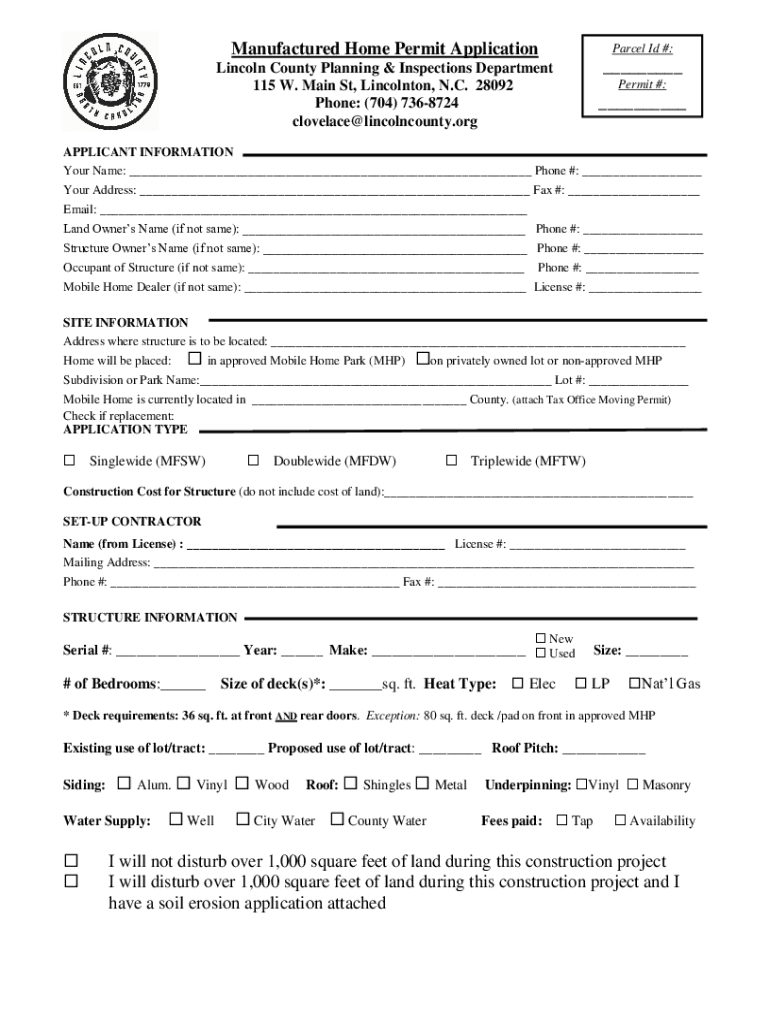 Fillable Online PLANNING & INSPECTIONS DEPARTMENT - Manufactured Home ... Fax Email Print ...