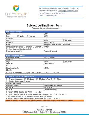 Fillable Online SUBLOCADE Prescription/Pharmacy Intake Form Fax Email ...