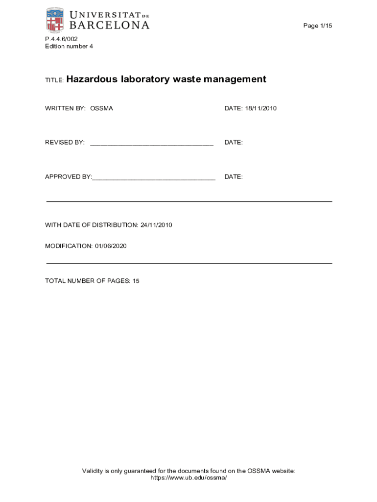 Fillable Online TITLE: Hazardous laboratory waste management Fax Email ...