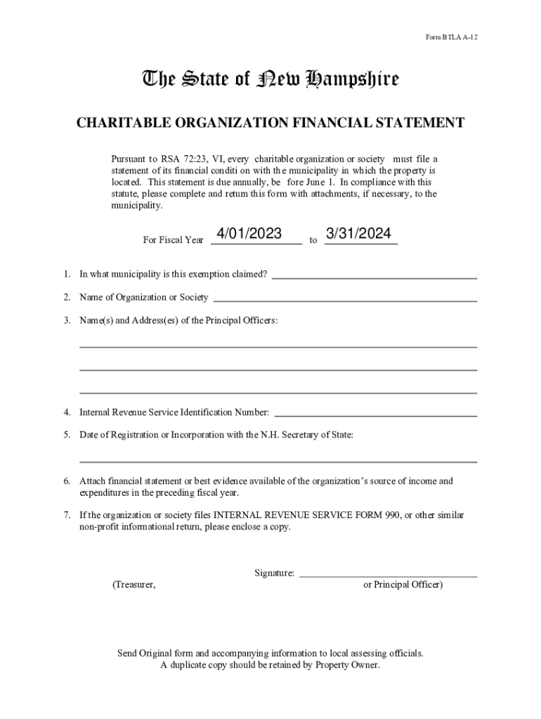 Fillable Online Fillable Online nh state of nh form btla a 12 Fax Email Print Fax Email Print ...