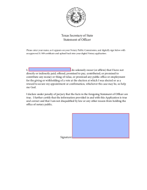 Fillable Online Texas Secretary of State Statement of Officer Fax Email ...