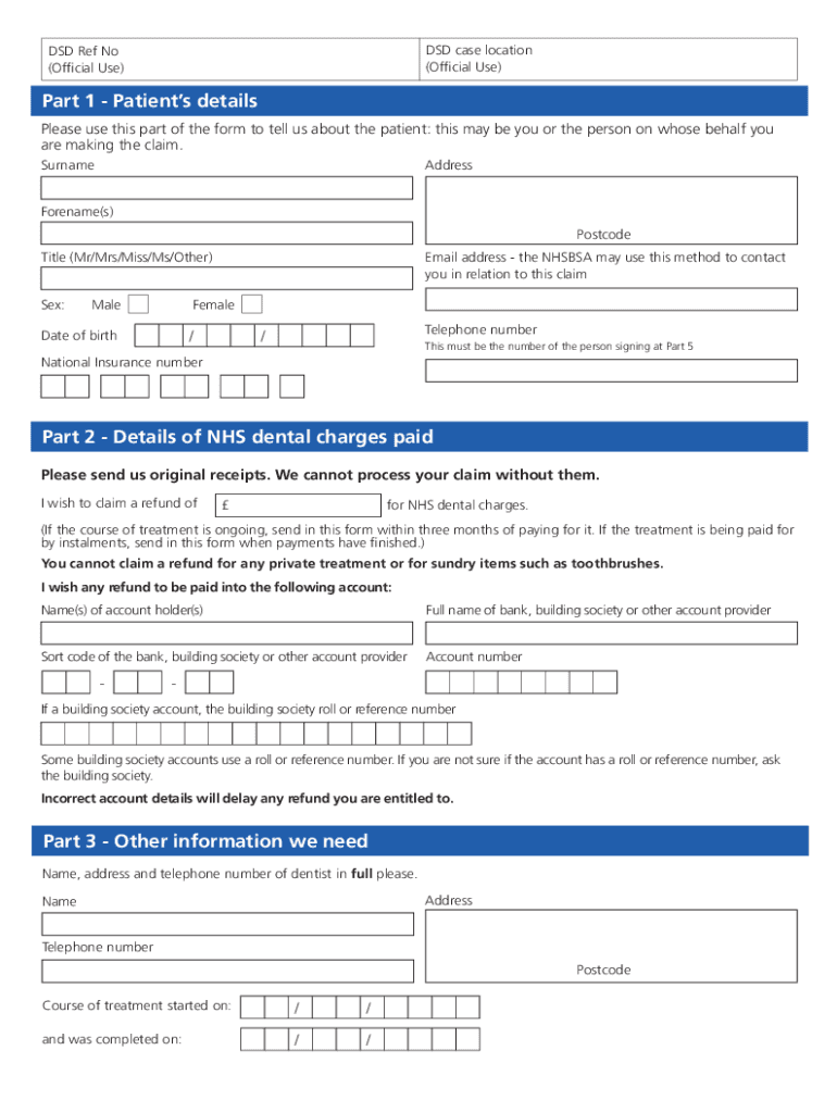 Fillable Online HC5(D) Refund claim form: - NHS dental charges Fax ...