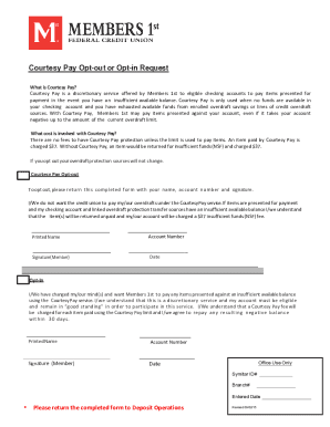 Fillable Online Courtesy Pay Opt Out or Opt In Form. Courtesy Pay Opt ...