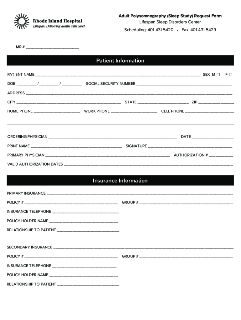 Fillable Online Adult Polysomnography (Sleep Study) Form Fax Email ...