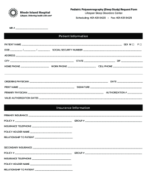 Fillable Online Pediatric Polysomnography (Sleep Study) Form Fax Email ...