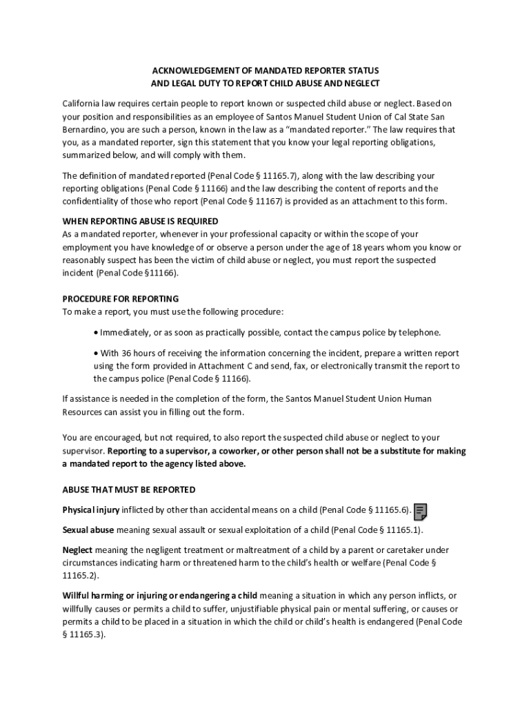 Fillable Online The California Child Abuse & Neglect Reporting Law ...