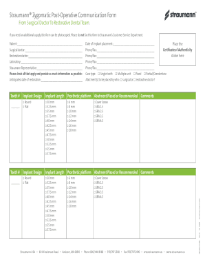 Fillable Online Straumann Zygomatic Post-Operative Communication Form ...