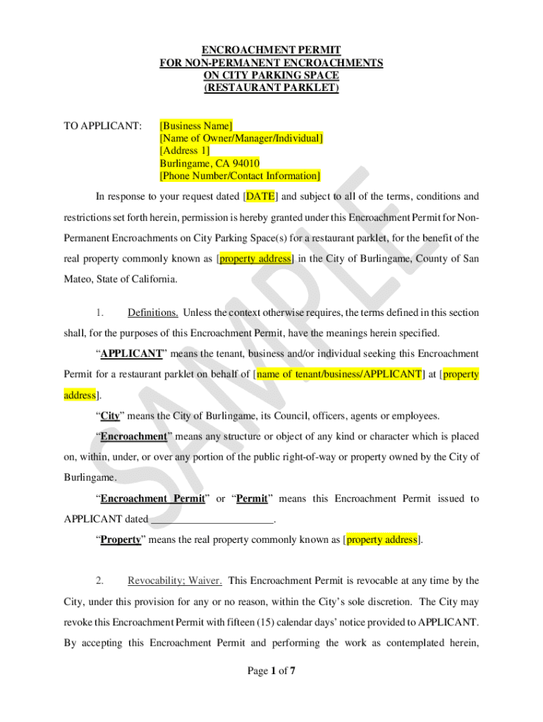 Fillable Online DRAFT Template - Encroachment Permit 041619 (00175231-1 ...