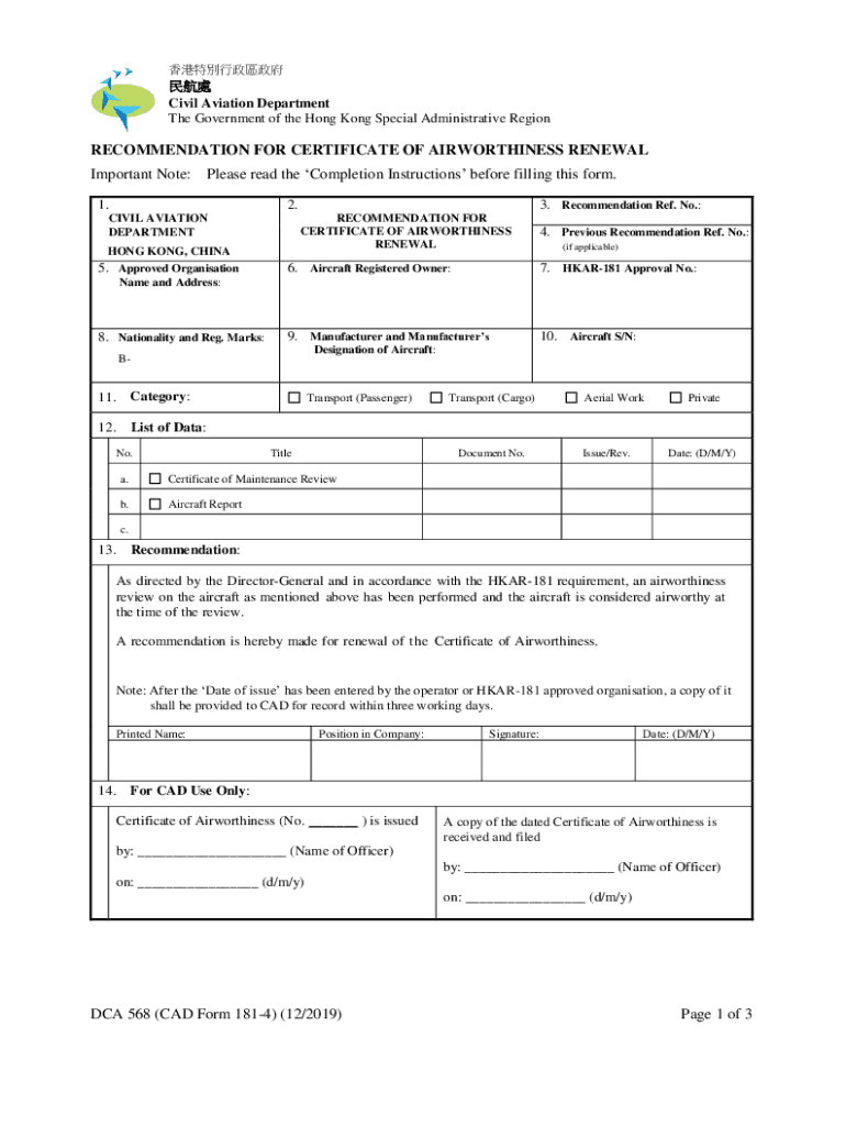 Fillable Online DCA 46C Application for the Renewal of a Certificate of ...