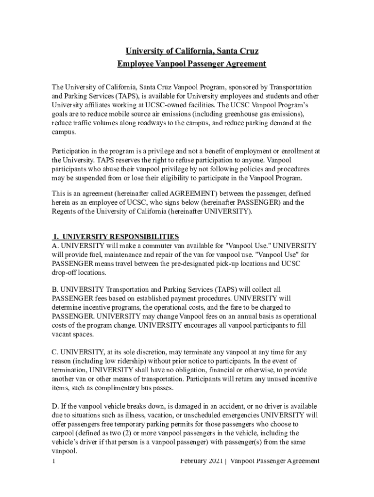 Fillable Online taps ucsc Final (Eng) EMPLOYEE VANPOOL PASSENGER ...