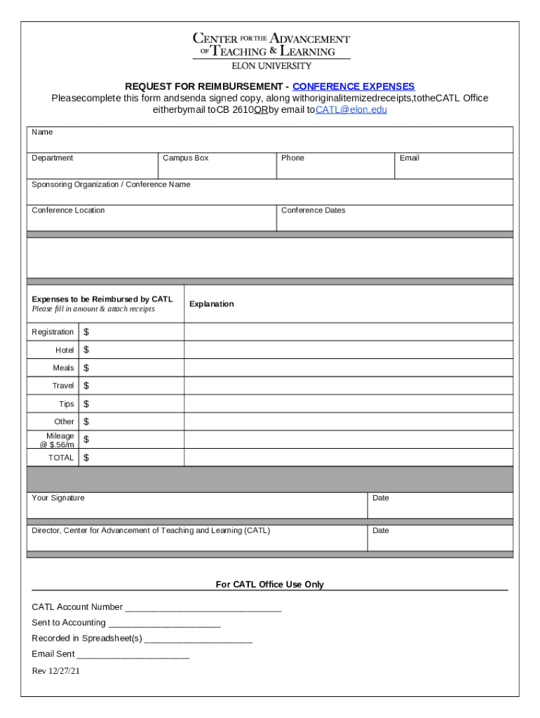 REQUEST FOR REIMBURSEMENT - CONFERENCE EXPENSES Doc Template | pdfFiller