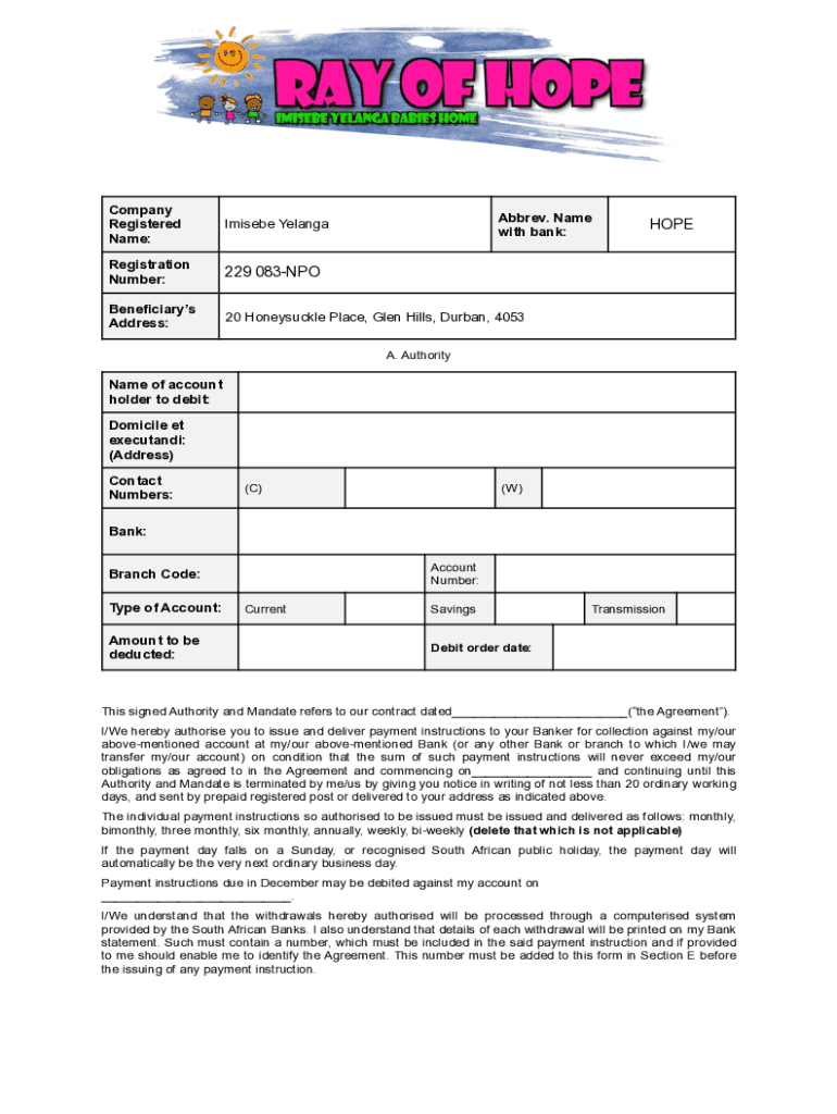 Fillable Online Ray of Hope Baby Home (Imisebe Yelanga) Fax Email Print - pdfFiller