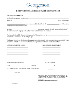 Fillable Online IRREVOCABLE STOCK POWER Sample Clauses Fax Email Print ...