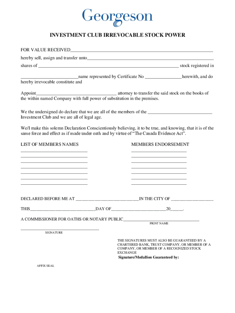 Fillable Online IRREVOCABLE STOCK POWER Sample Clauses Fax Email Print ...