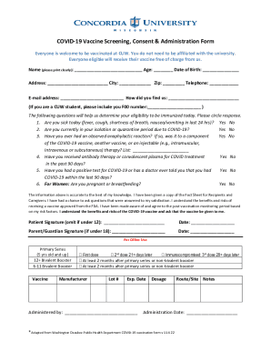 Fillable Online COVID-19 Vaccine Screening and Minor ConSENT FORM Fax Email Print - pdfFiller