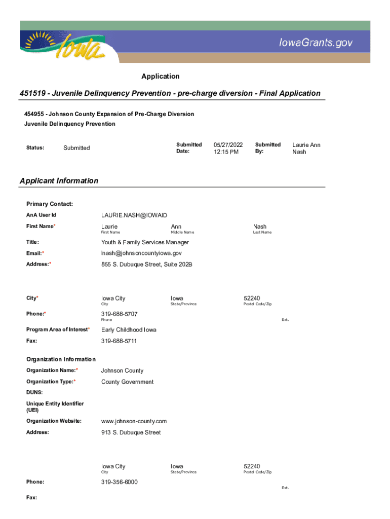 Fillable Online 451519 - Juvenile Delinquency Prevention - pre-charge ...