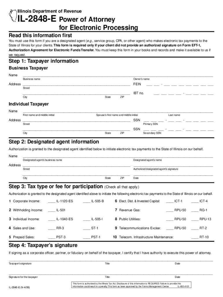 Fillable Online tax illinois IL-2848-E - Power of Attorney for ...