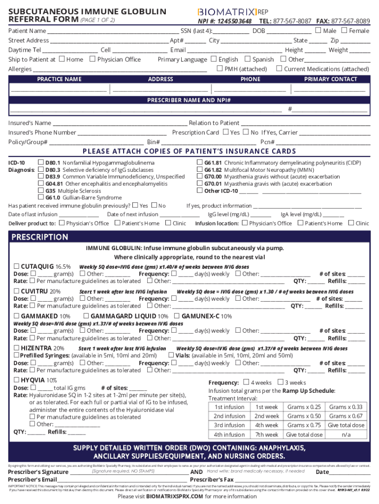 Fillable Online Subcutaneous Immune Globulin (SQIg) Infusion Referral ...