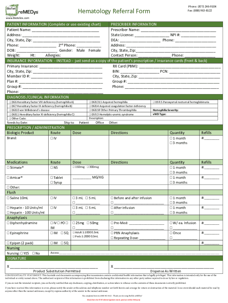 Fillable Online Hematology Referral Form Fax Email Print - pdfFiller