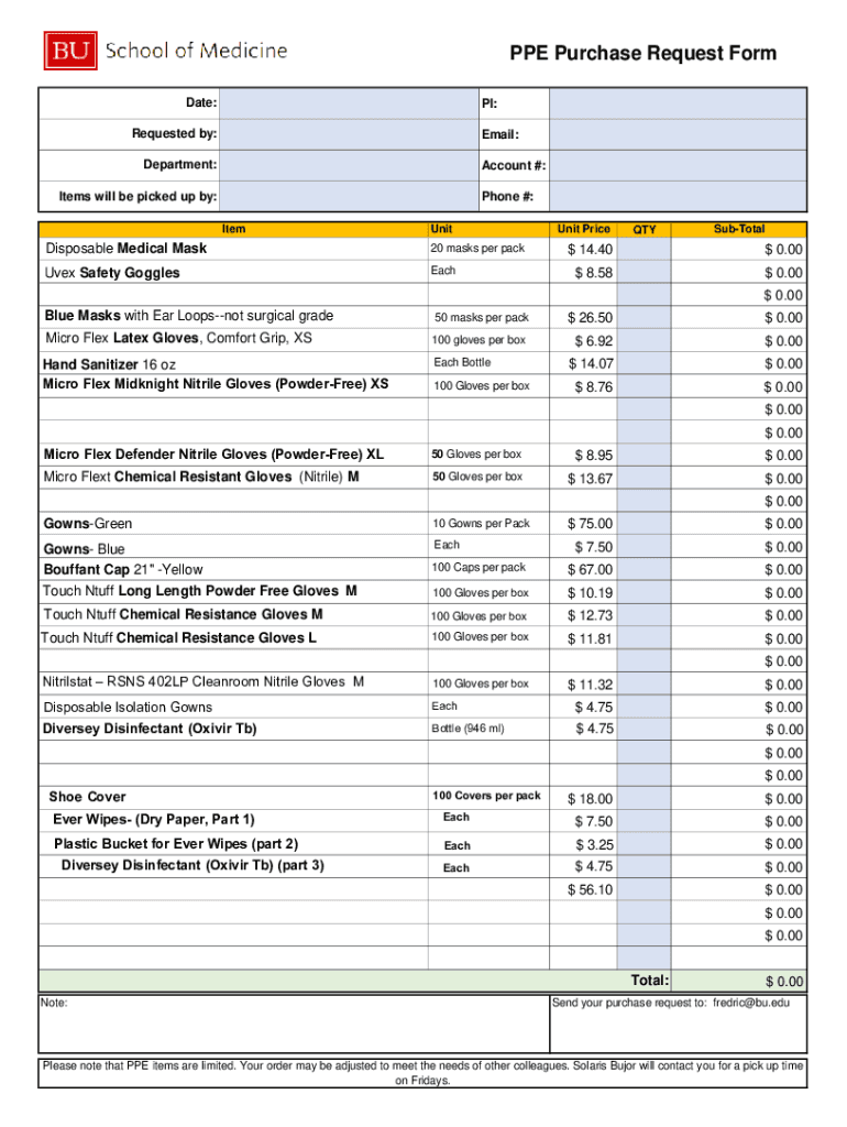 Fillable Online PPE Purchase Request Form Fax Email Print - pdfFiller