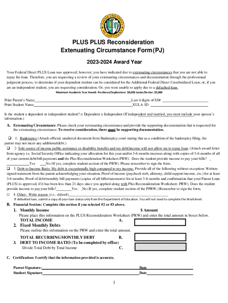 Fillable Online PLUS PLUS Reconsideration Extenuating Circumstance Form ...